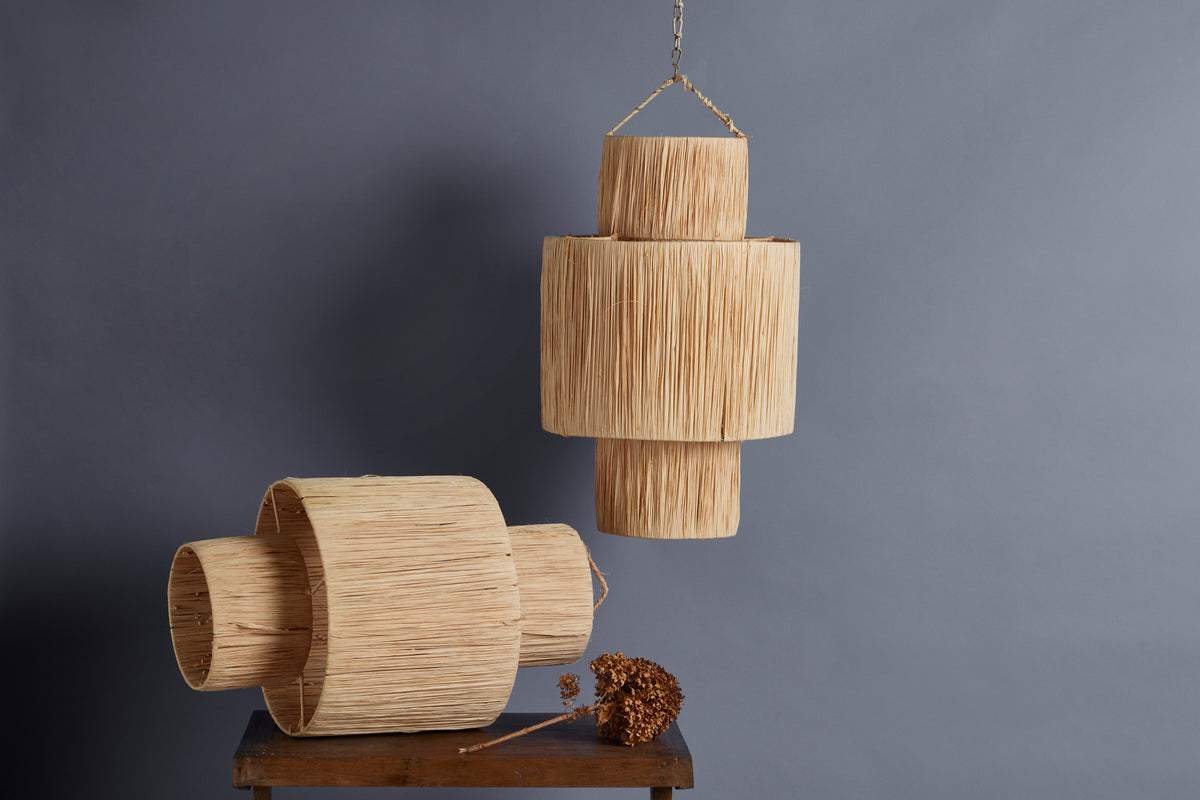 3 Tiered Cylindrical Shape Hanging Raffia Light – Michael Trapp