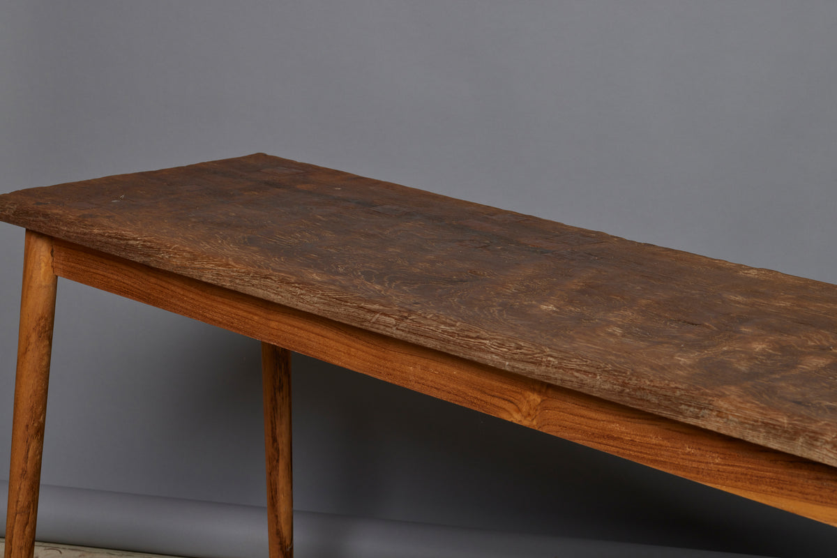 Old Thick Top Teak Console Table with Modern Turned Legs – Michael Trapp