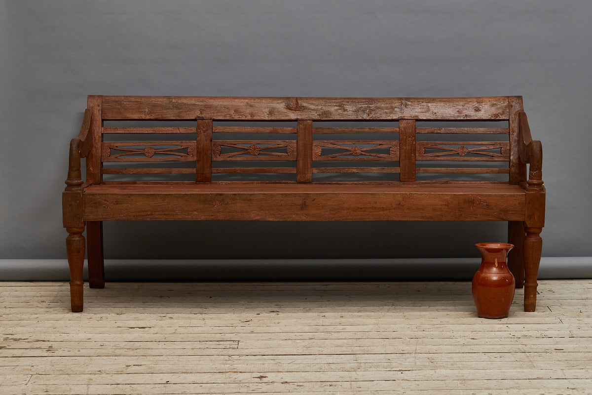 Teak Dutch Colonial Bench with Strong Arms & Legs From the Island of J ...