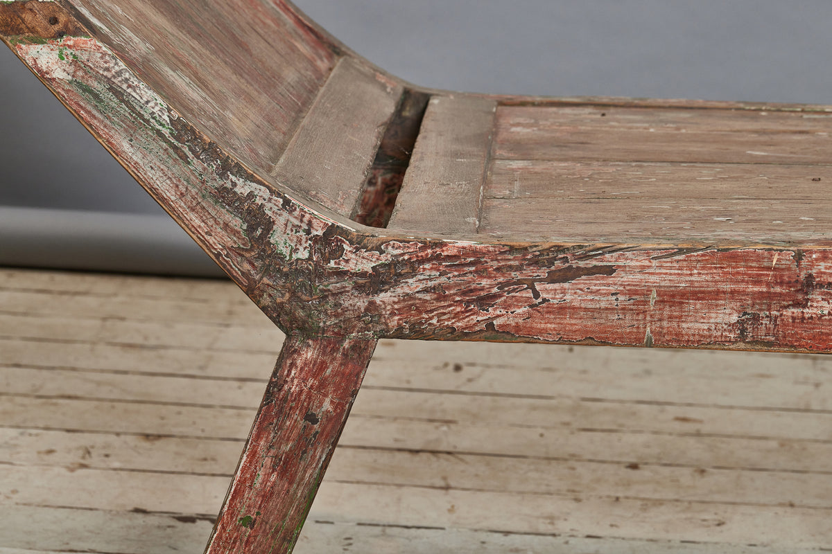 Dutch Colonial Teak Chaise from Sumatra with Traces of Red Paint – Michael Trapp