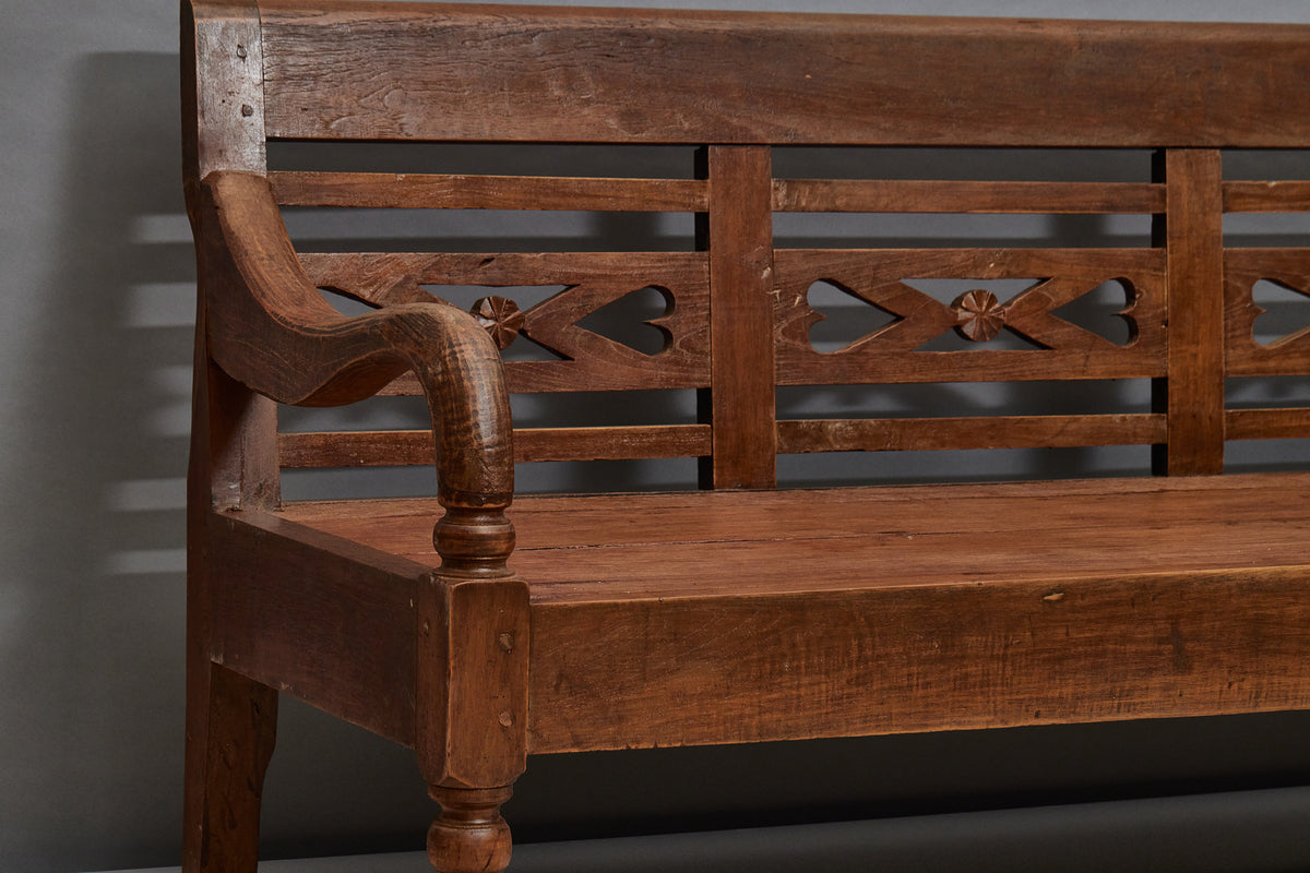 Dutch Colonial Teak Bench with Heart Cut-Outs in Back & Nicely Turned – Michael Trapp