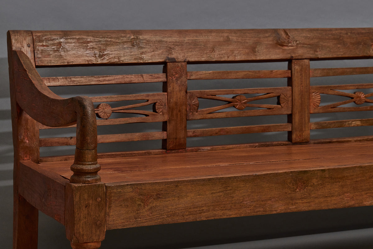 Teak Dutch Colonial Bench with Strong Arms & Legs From the Island of J ...